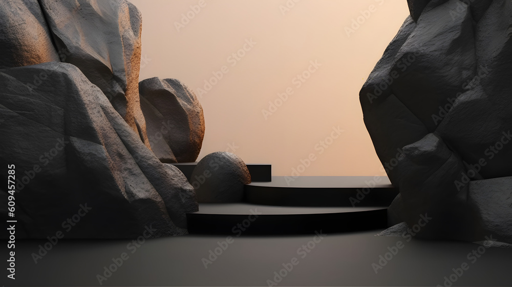 Black geometric Stone and Rock shape background, minimalist mockup for ...