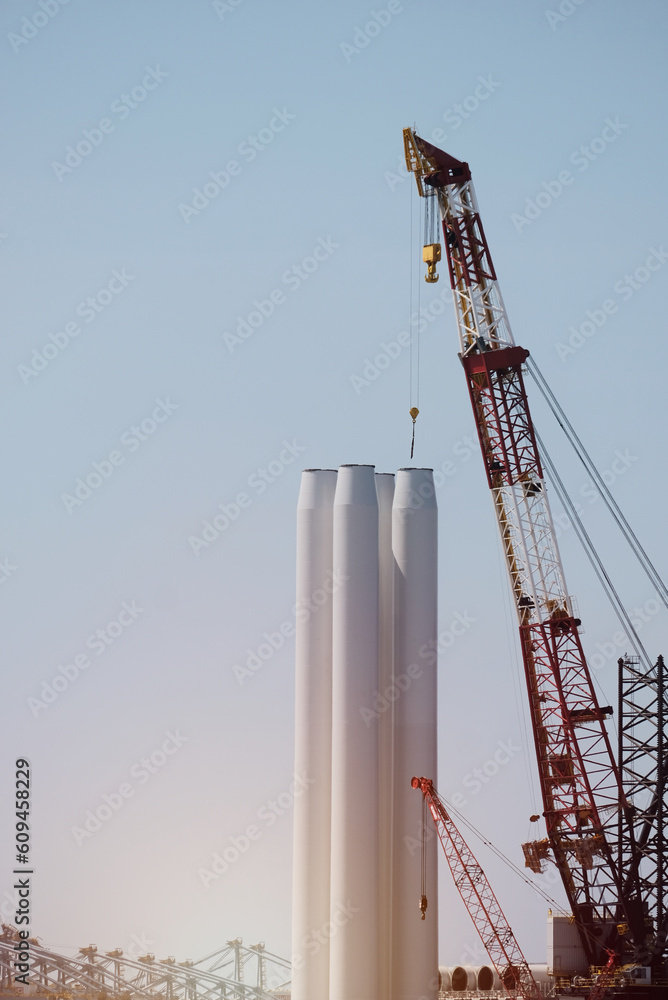 Process of loading of the tower for wing generator. Self-loading of the ...