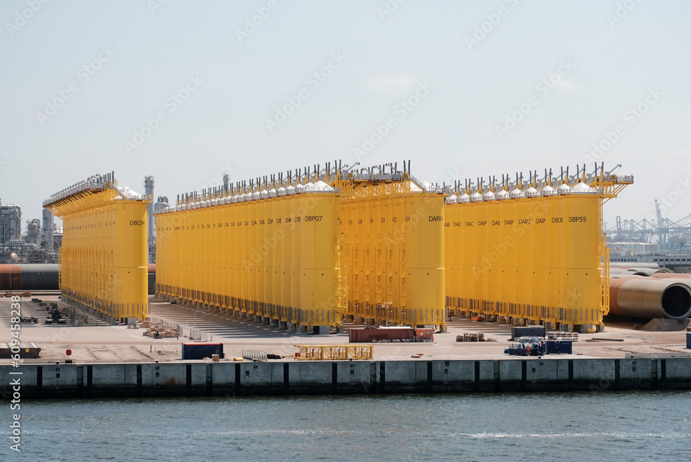Brand new offshore wind monopile foundations in the Dutch port ...