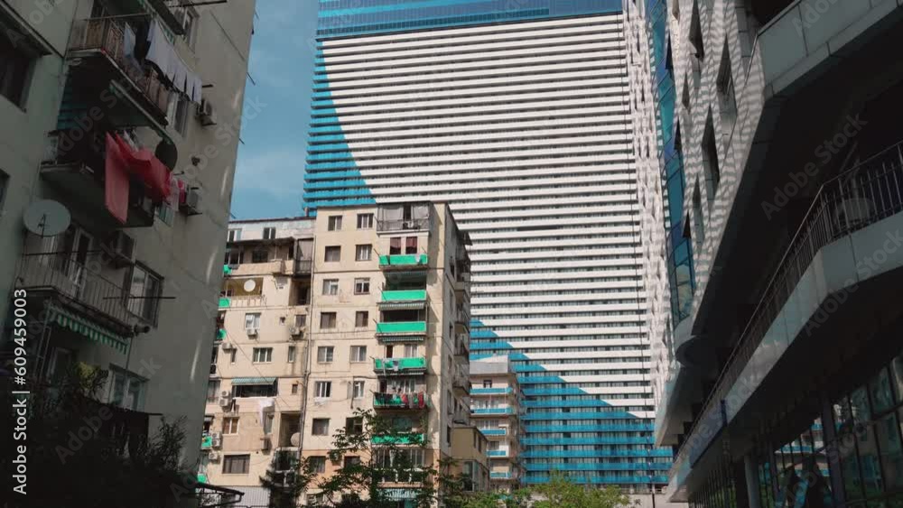 Old District. Facade of old high-rise building in Batumi against ...