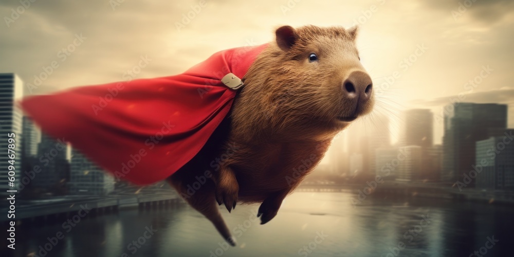 Super hero capybara with red cape. AI generative illustration. Stock ...