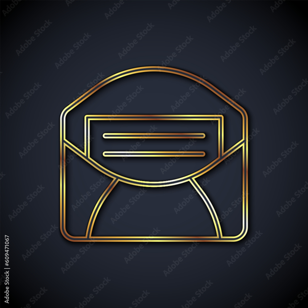 Gold line Mail and e-mail icon isolated on black background. Envelope ...
