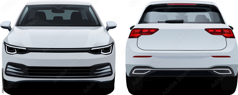 Vector Realistic 3d isolated white hatchback with gradients in front ...