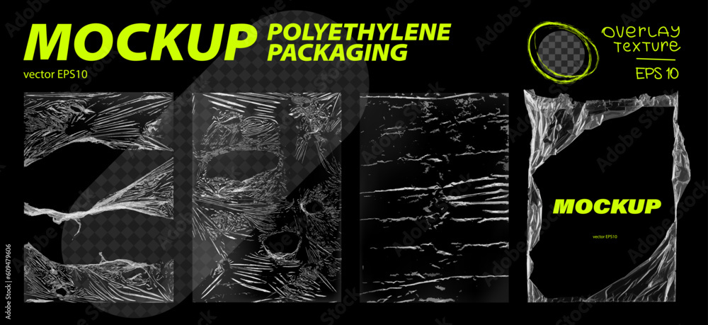 Texture polyethylene packaging with torn and crumpled effect. Overlay ...
