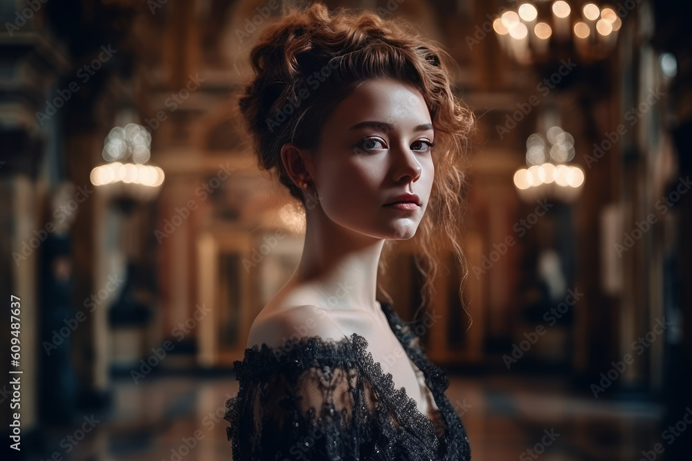 Artistic processing Fantasy girl princess in pink dress stands in ...