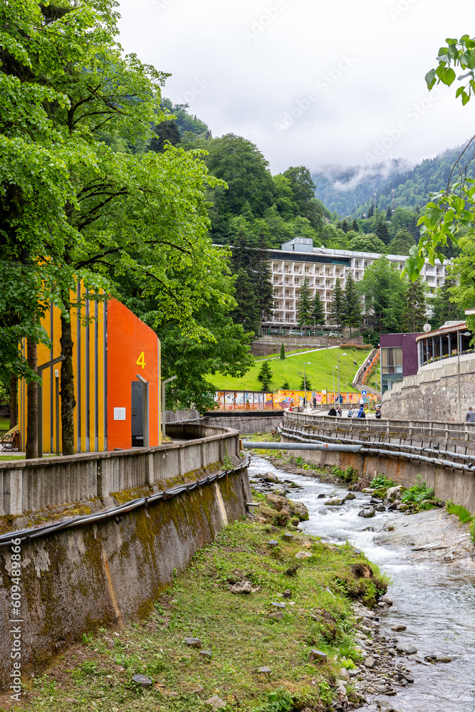 Health resort Sairme in Lesser Caucasus mountains, Georgia, with ...