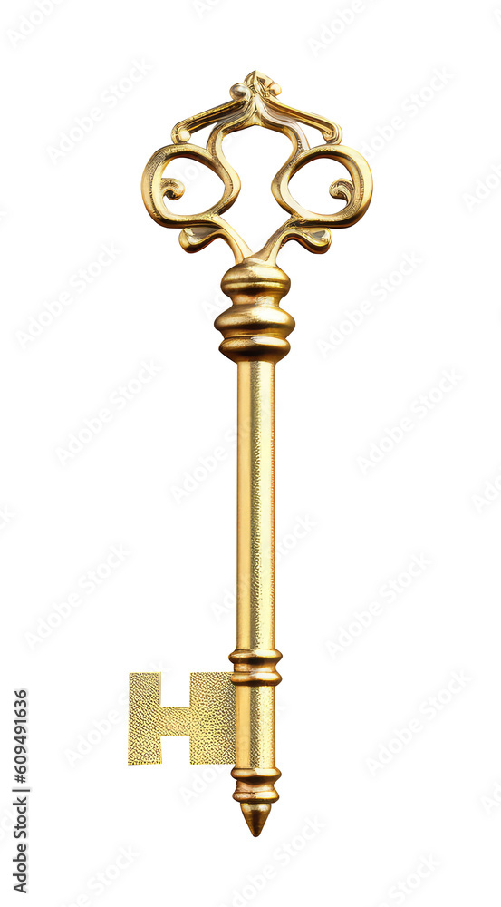 Golden key isolated on white, transparent background, PNG, generative ...