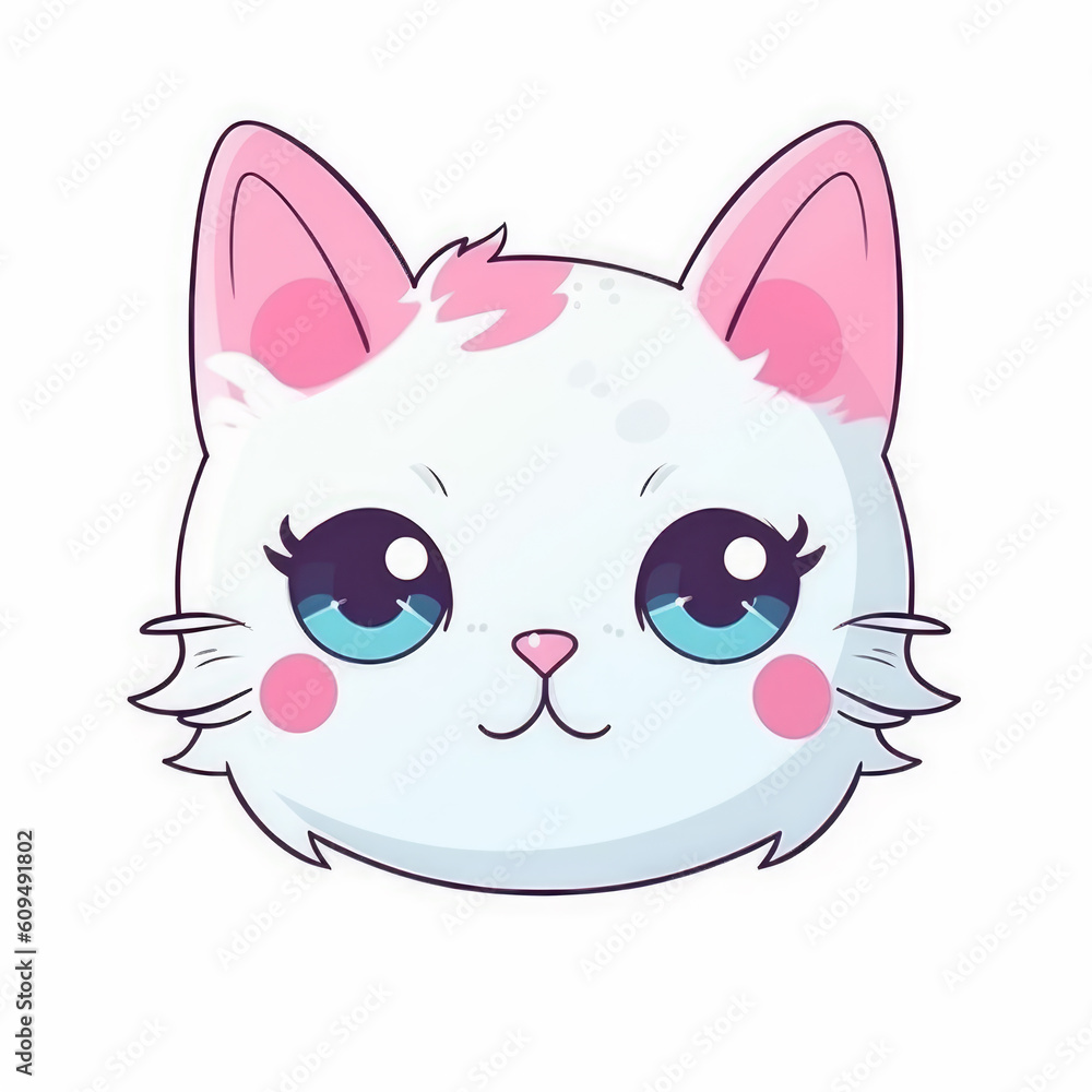 Cute anime cat face on white background. Smiling kawaii cat face ...