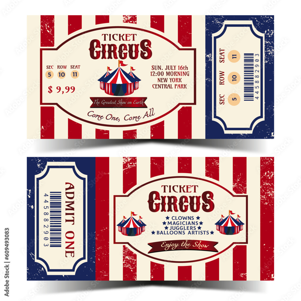 Circus ticket template. Front and back. Carnival ticket. Ready to print ...