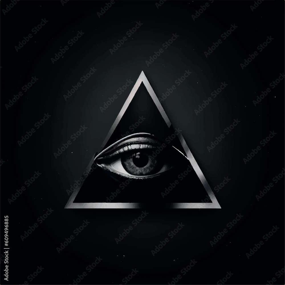 minimalist triangle eye in the middle, in a black background Stock ...