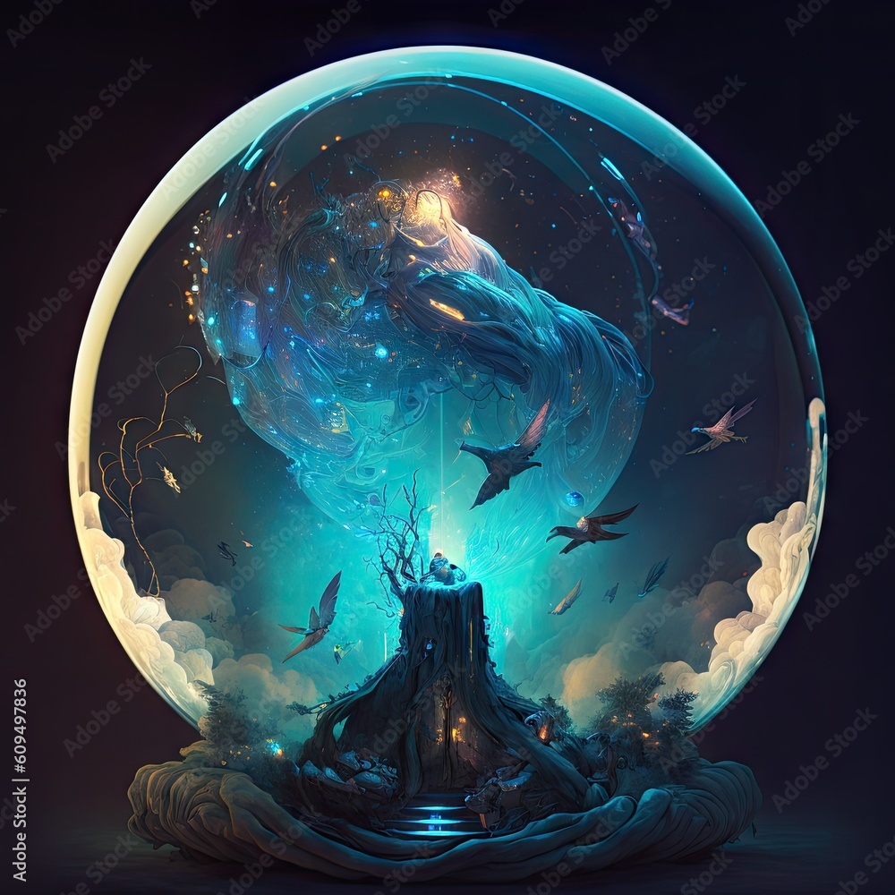 Abstract art of wideness and house in sphere of the bottle of circle ...