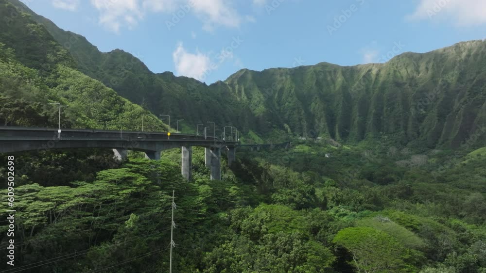 H3 Highway aerial view, Oahu island, Hawaii. Most expensive road ...