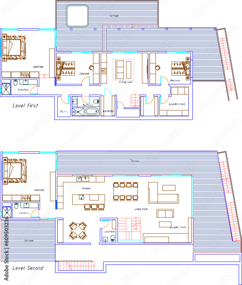 Vector sketch illustration of a simple house plan for a small family ...