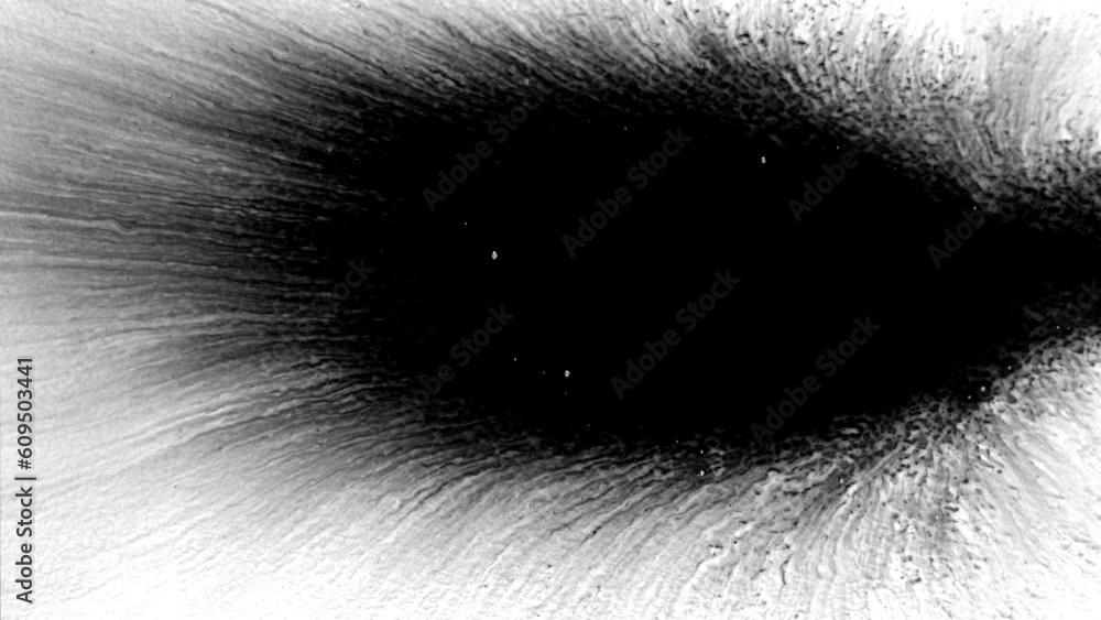Black ink artistic flow splatter blot spots spills white paper ...