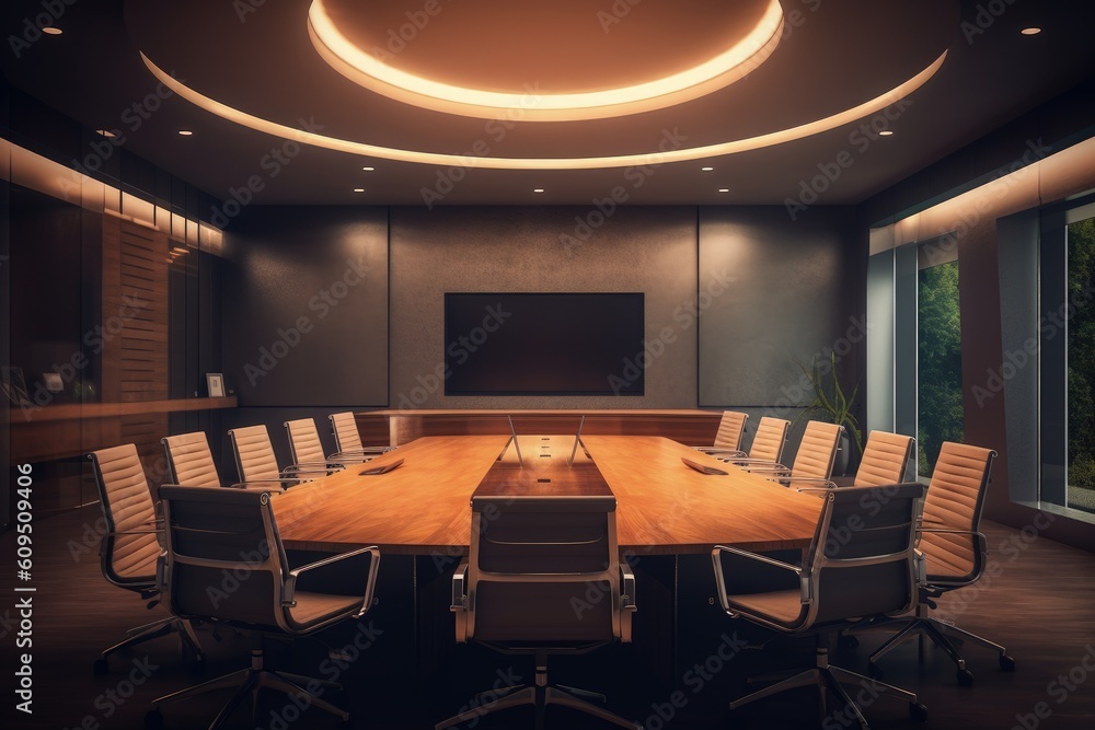 Meeting room with large table and chairs, modern conference room in ...