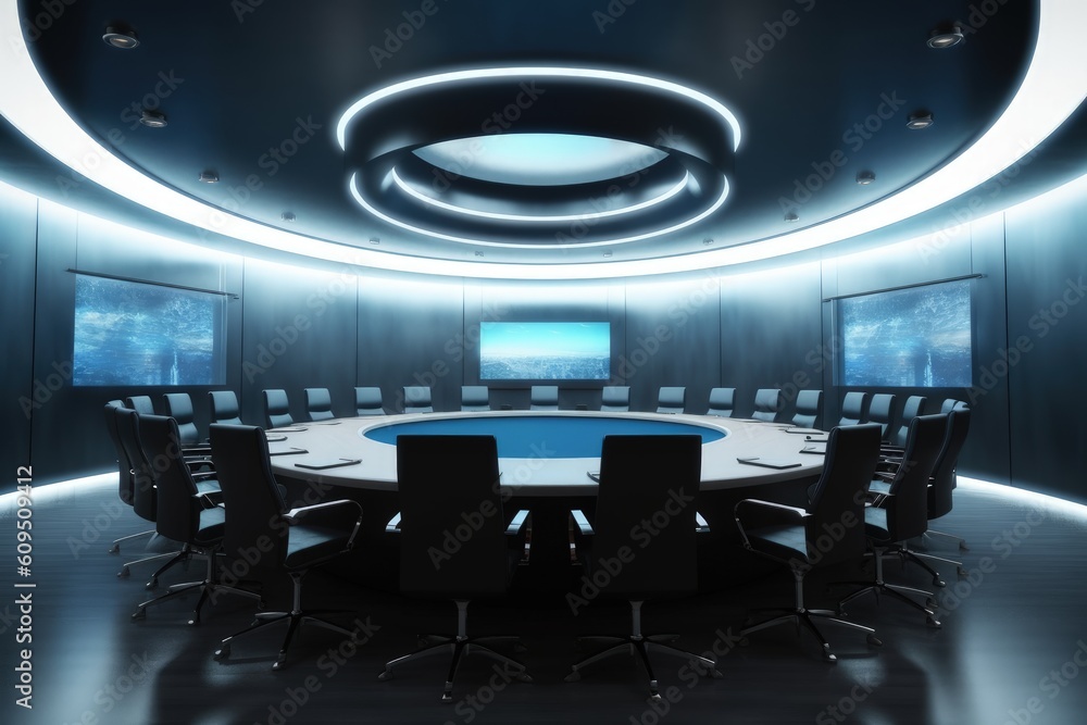 Meeting room with large table and chairs, modern conference room in ...