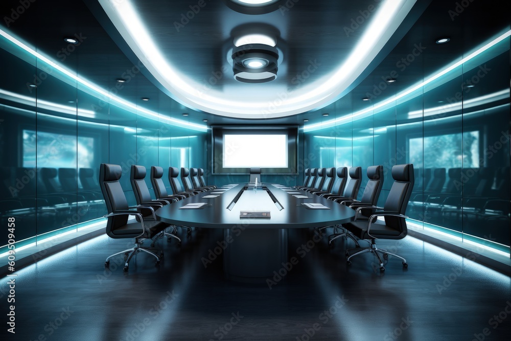 Meeting room with large table and chairs, modern conference room in ...