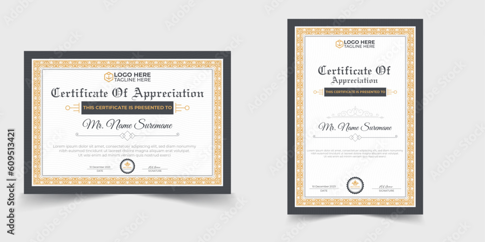 Certificate template with luxury pattern and boder vector illustration ...