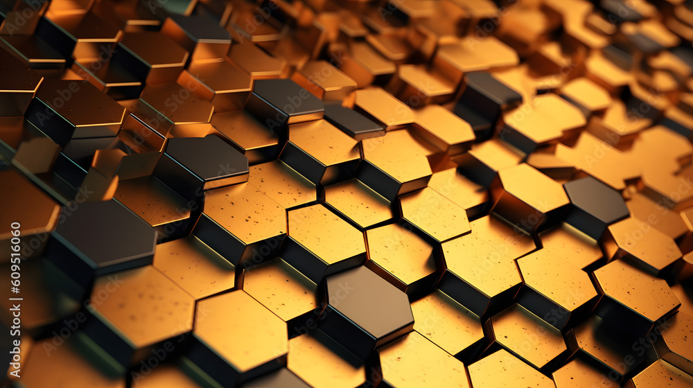 Digital golden 3d honeycomb structure hexagonal graphic poster web page ...