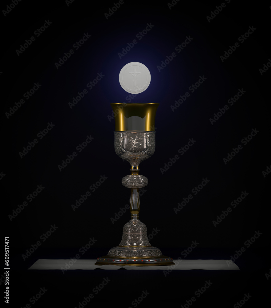 The consecrated host and the chalice. Sacrament of the Eucharist. Body ...