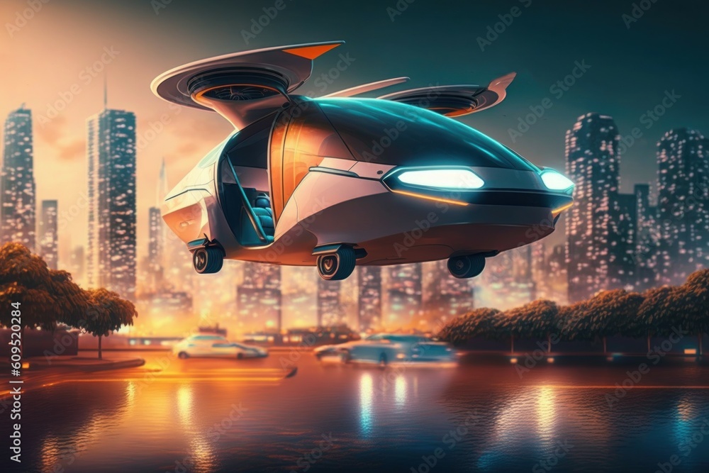 Futuristic model of a flying car. AI generated, human enhanced. Stock ...