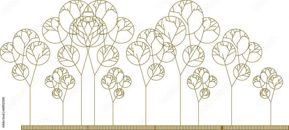 Vector illustration sketch of forest full of round chibi trees Stock ...