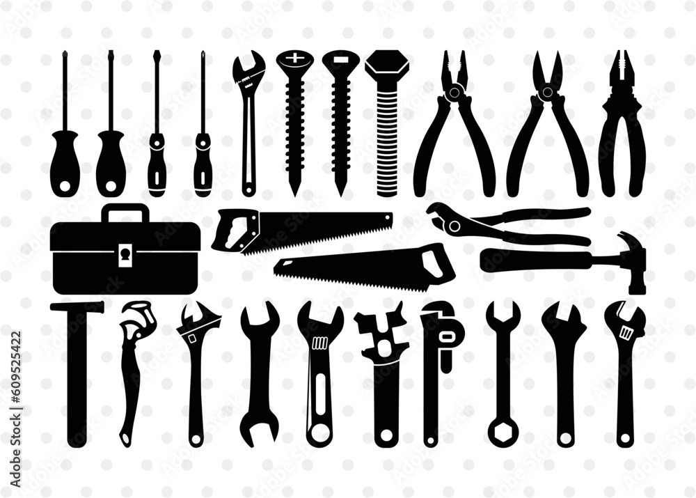 Tools Silhouette, Tools SVG Cut Files, Wrench SVG, Tool Box Silhouette ...