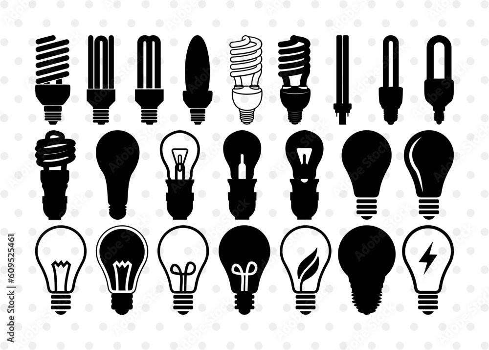 Light Bulb Silhouette, Light Bulb SVG Cut Files, Light Svg, Energy Bulb ...