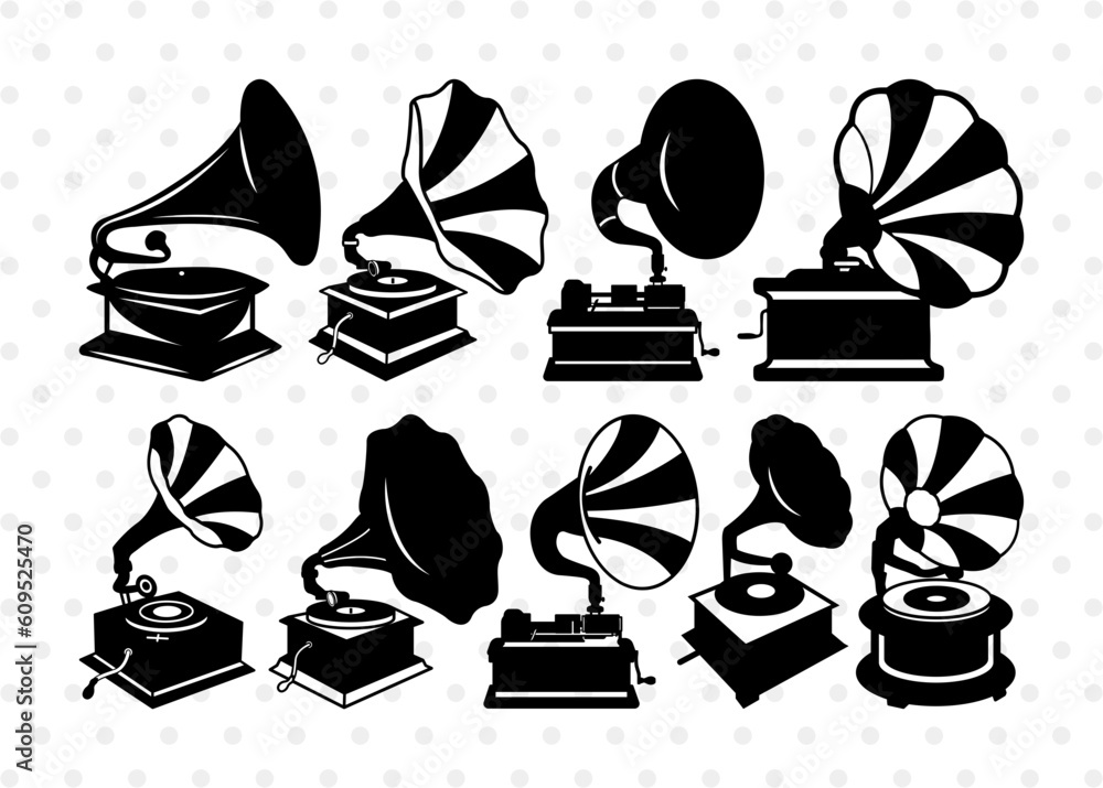 Phonograph Silhouette, Phonograph SVG, Gramophone Svg, Record Player ...