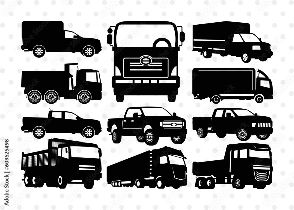 Truck Silhouette, Pickup Truck Svg, Container Svg, Semi Truck Svg ...