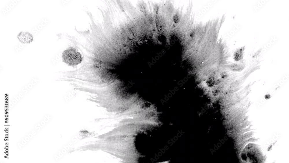 Black ink artistic flow splatter spots spills white paper beautiful ...