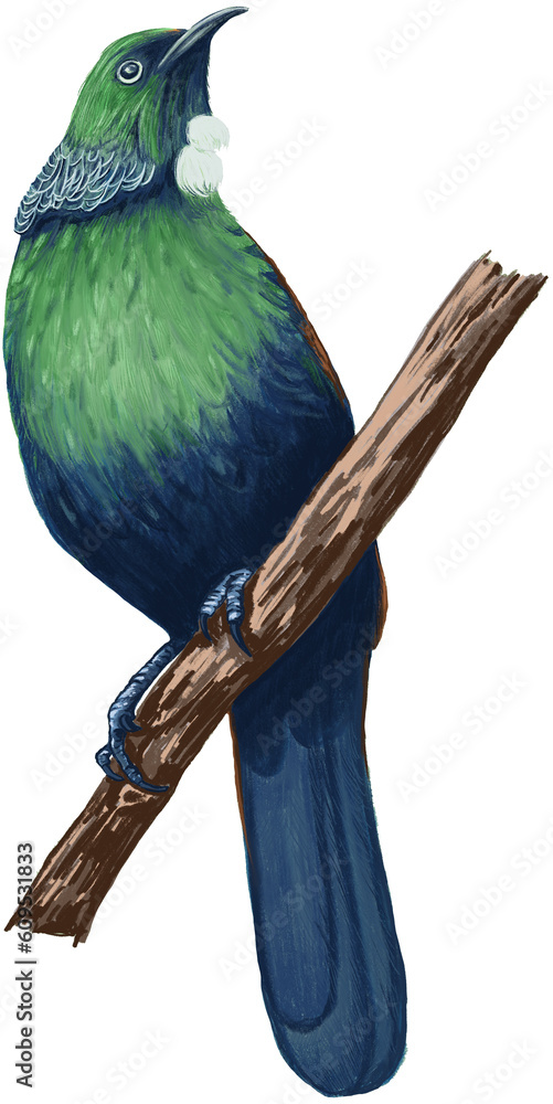 Tui, New Zealand native bird Stock Illustration | Adobe Stock
