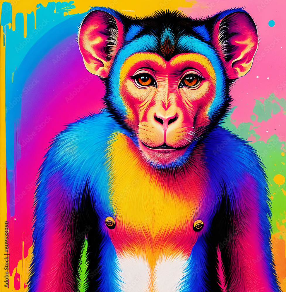 Rhesus macaque monkey animal psychedelic pop art with generative AI ...