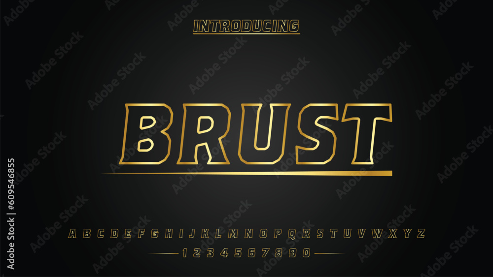 BRUST, elegant golden alphabet letters font set. Classic Custom gold ...