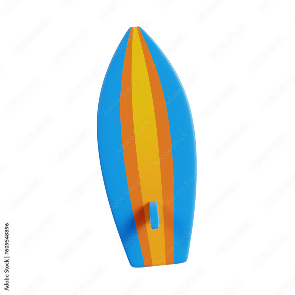 surf board 3d render icon illustration, transparent background, summer ...