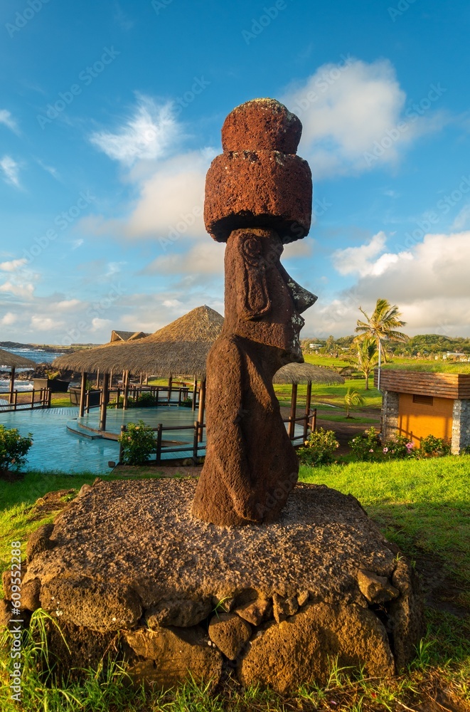 Moai Statue with Red Hat Close Up Vertical Portrait. Famous Tahai ...