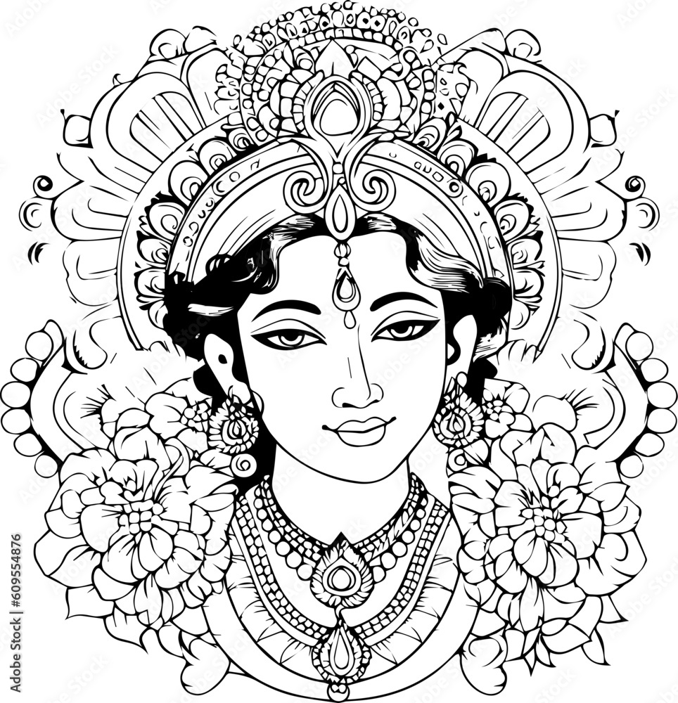 Hindu lord krishna black and white images Stock Vector | Adobe Stock
