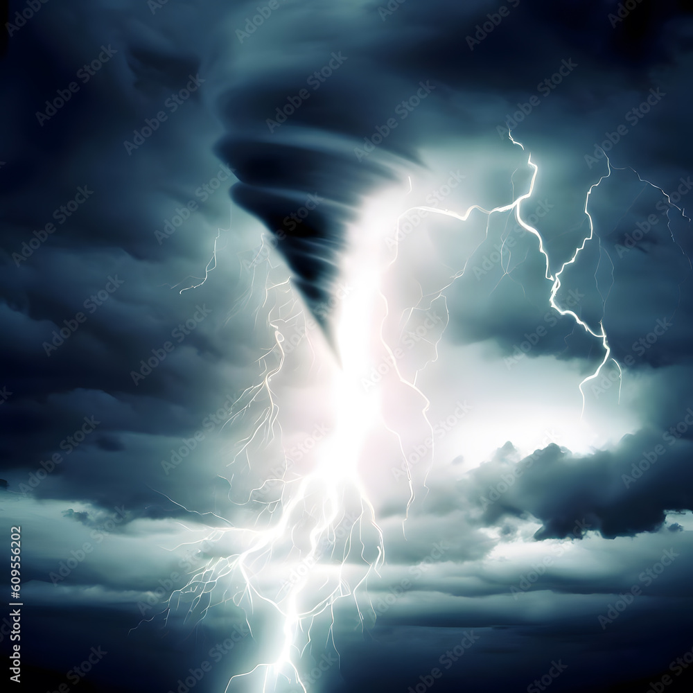 Tornado storm effects with large lighting effects on the sky created ...