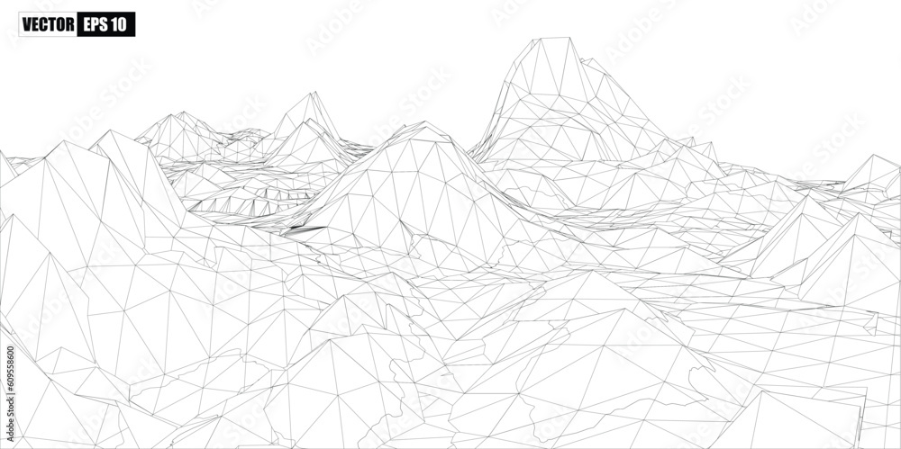 3d Wireframe of mountains polygonal landscape.Vector Illustration Stock ...