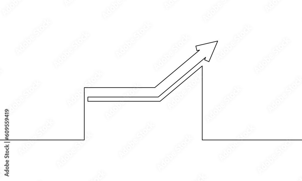 Continuous line drawing of graph icon business. Increasing arrow ...