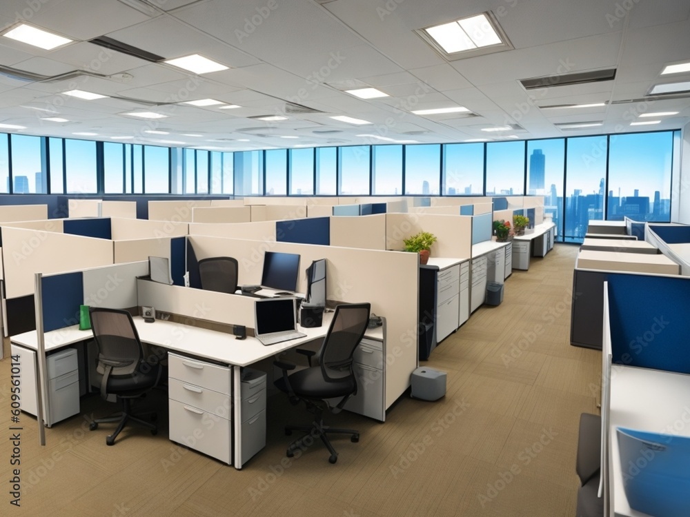 office cubicle space inside a modern, youthful office with bright ...