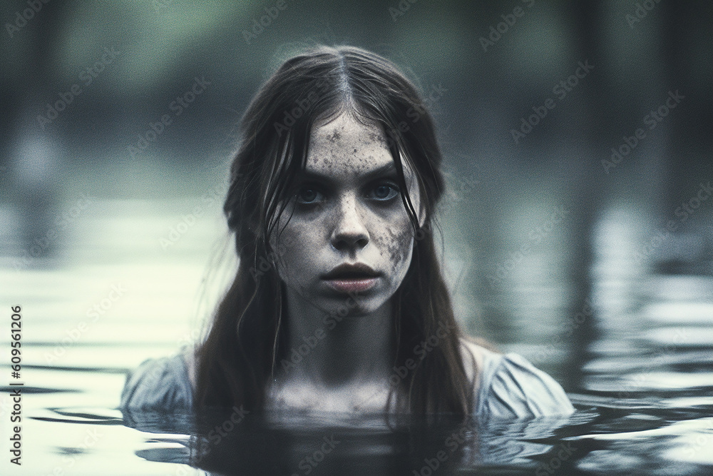 Female Horror Scene. Generative AI. A digital rendering of a creepy ...