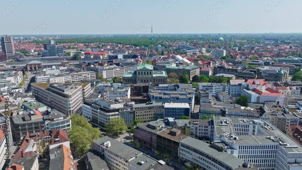 Drone shot of Hanover city centre , Germany . The historic heart of the ...