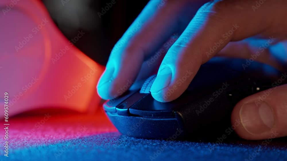 Male hand using computer mouse. Cyber sport gamer clicking mouse ...
