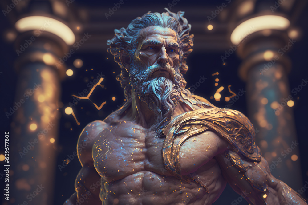 Statue of the ancient Greek god Zeus on a dark background. Generative ...
