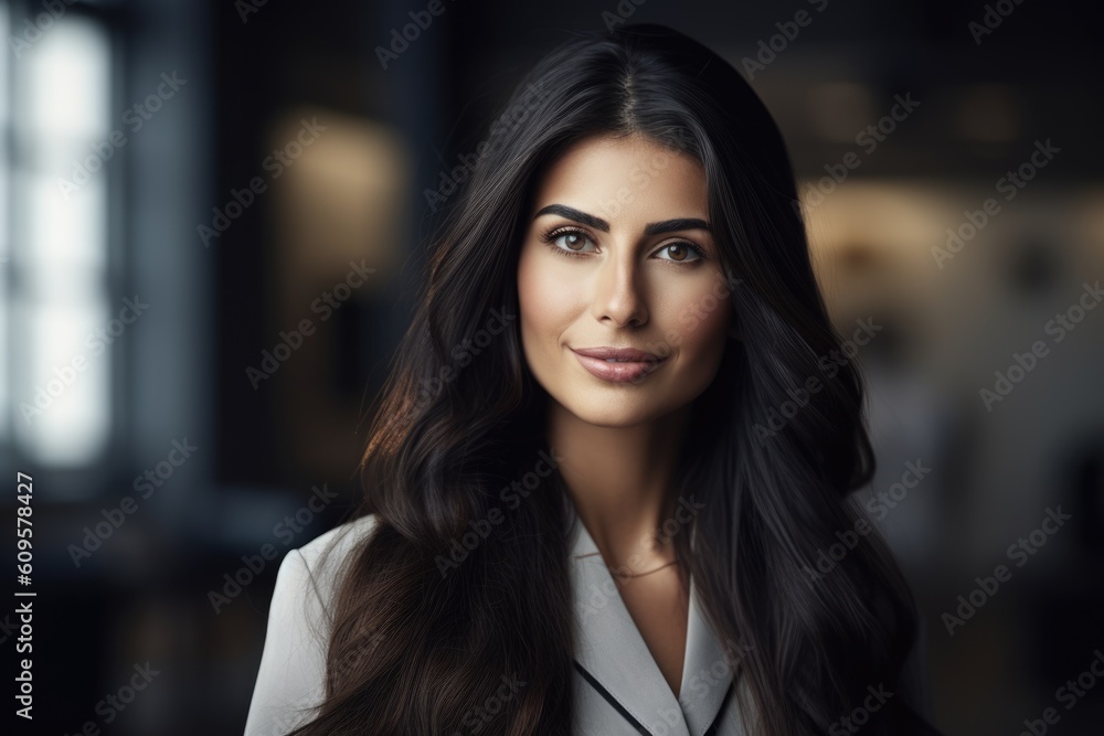 35 years old beautiful woman with green eyes, large smile, earrings and ...