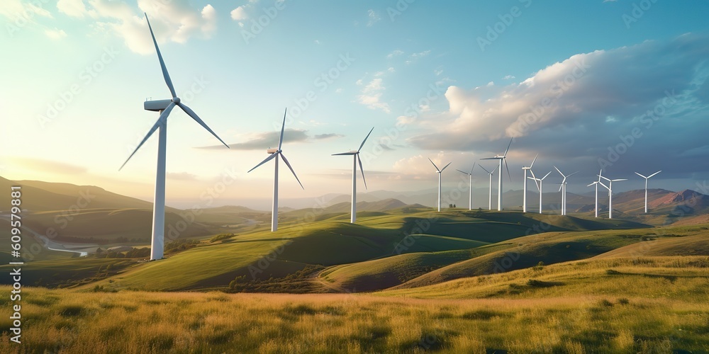 AI Generated. AI Generative. Windmill wind power electricity farm field ...