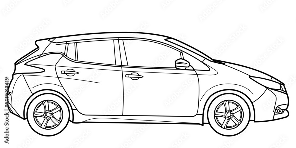 Vecteur Stock Outline drawing of a hatchback car from rear and side 3d ...