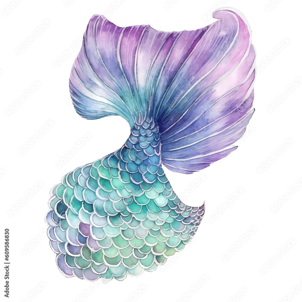 Pastel Mermaid Tail Watercolor Clipart Illustration, Fantasy Tail ...