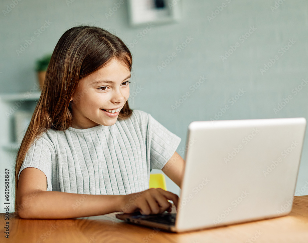 child laptop computer technology home girl education homework teenage ...